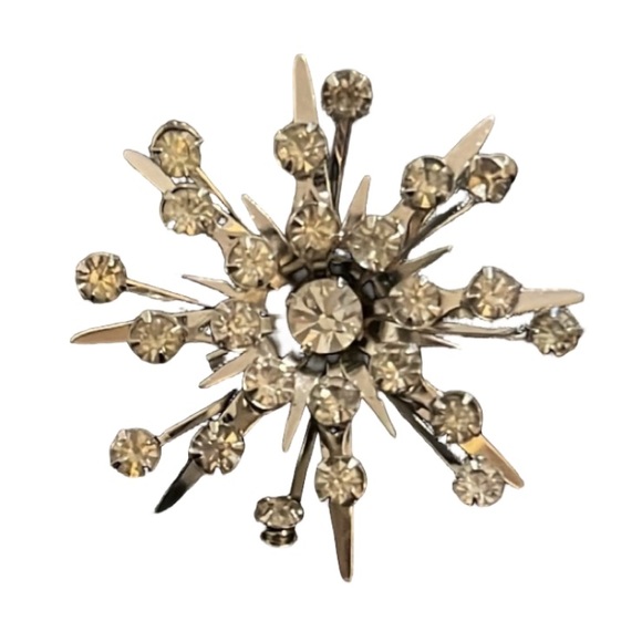 Vintage | Jewelry | Vintage Silver Crystal Rhinestone Atomic Floral ...